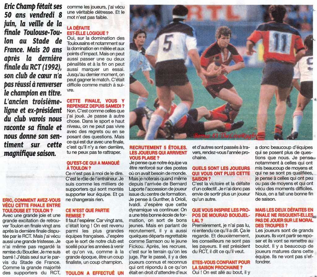 Interview de Eric Champ pour Rugby Infos Toulon - Blog RCT
