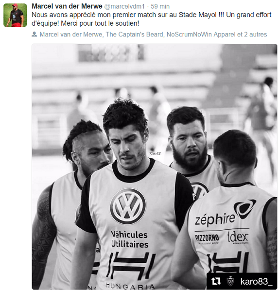 Photo: Marcel Van der Merwe a apprécié son premier match à Mayol - Blog RCT